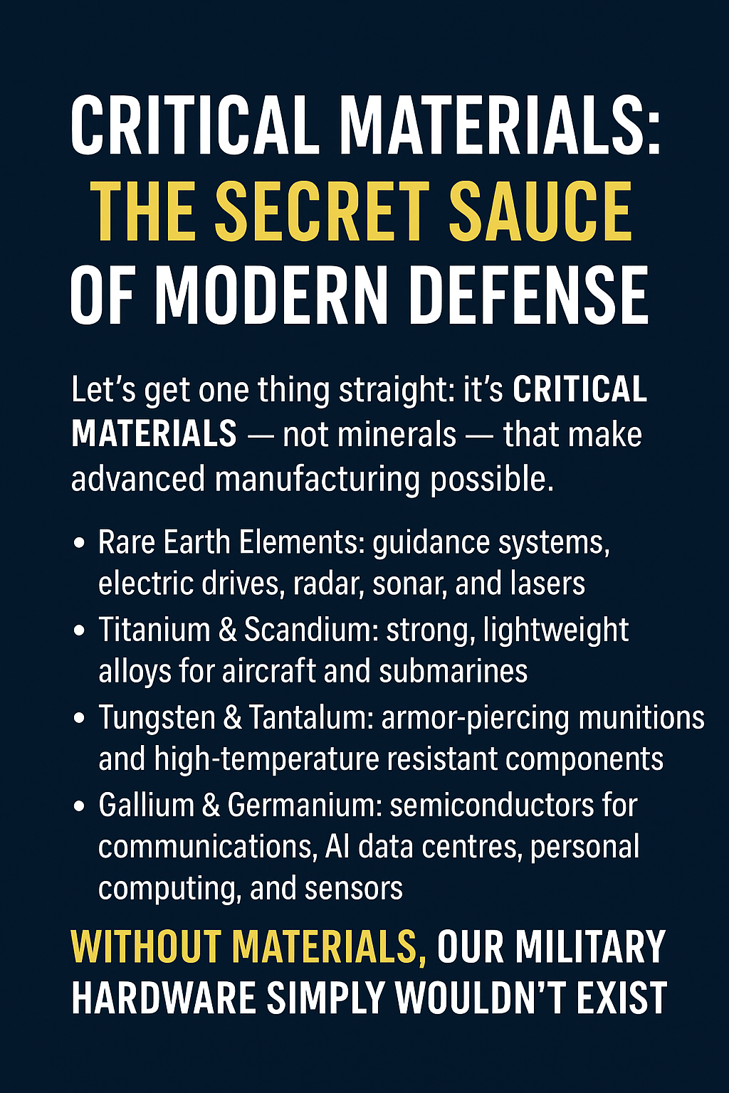 Critical Materials: The Secret Sauce of Modern Defense - Canada Clean ...